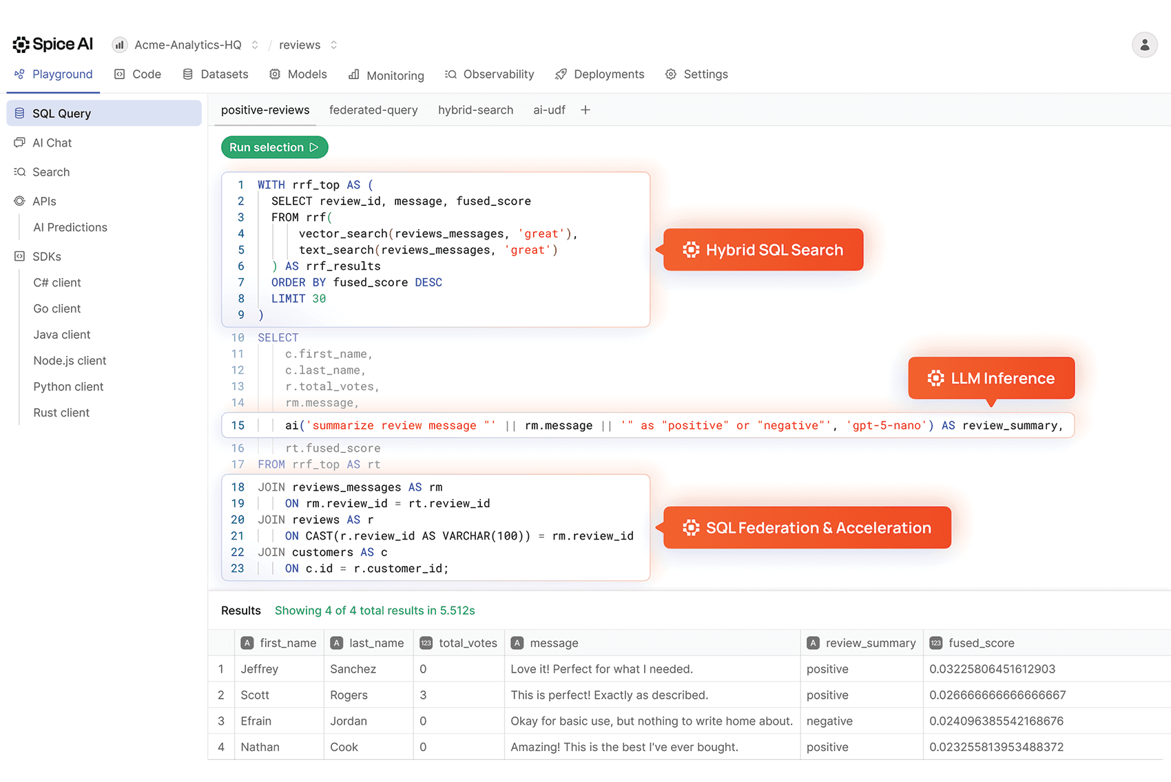 Spice AI - Spice.ai is a data and AI platform that combines federated SQL query, hybrid search ...